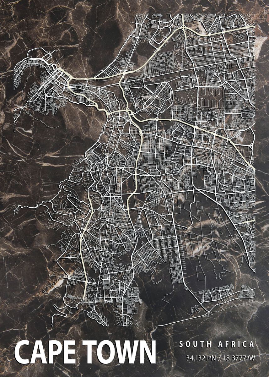 'CAPE TOWN CITY MAP' Poster, picture, metal print, paint by Nae | Displate