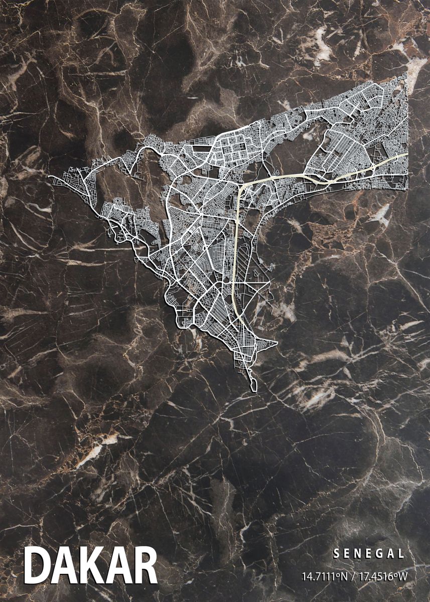 'DAKAR CITY MAP' Poster, picture, metal print, paint by Nae | Displate