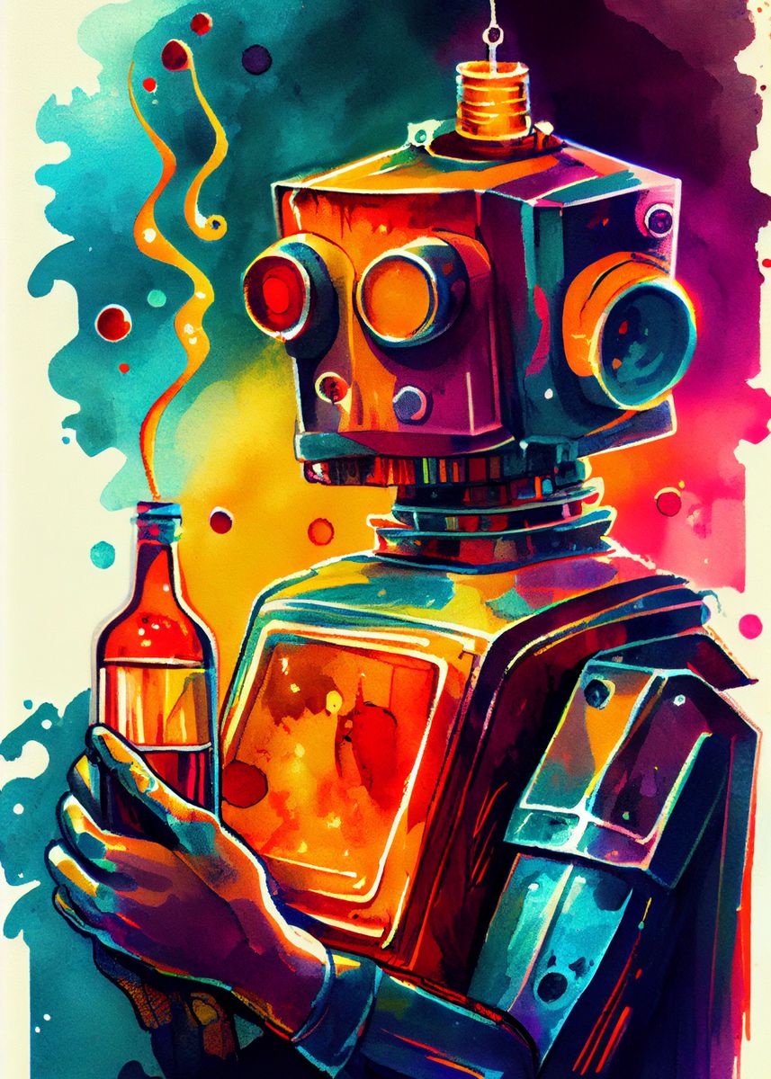 'Robot Drinking A Beer' Poster by urbanbuzz | Displate