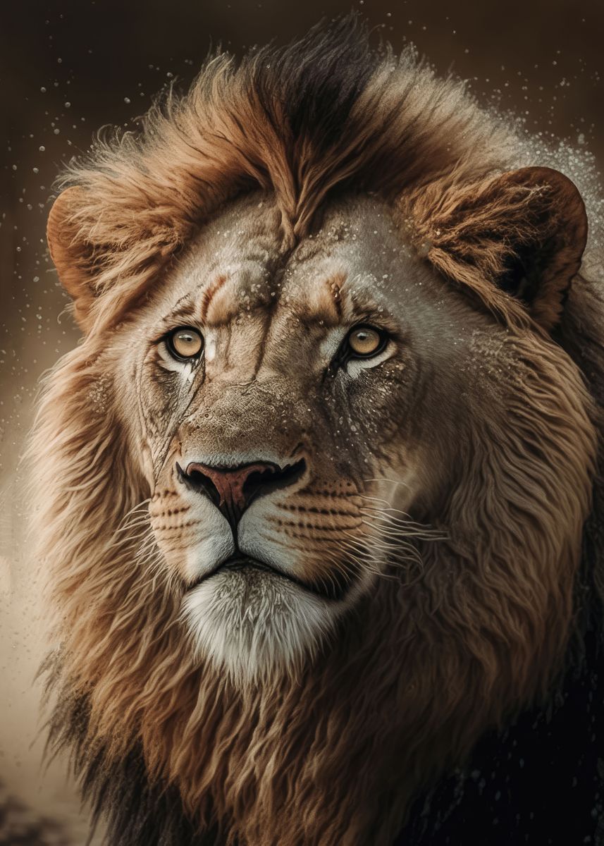 'Lion close Waterfall' Poster, picture, metal print, paint by Mitoka ...