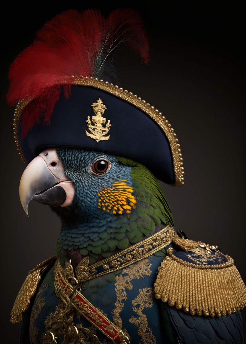 'Parrot in Military Uniform' Poster, picture, metal print, paint by ...