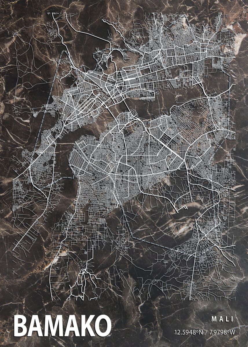 'BAMAKO CITY MAP' Poster, picture, metal print, paint by Nae | Displate