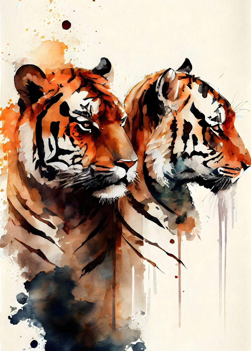 'Romantic Tiger Couple' Poster, picture, metal print, paint by Ali Ch ...