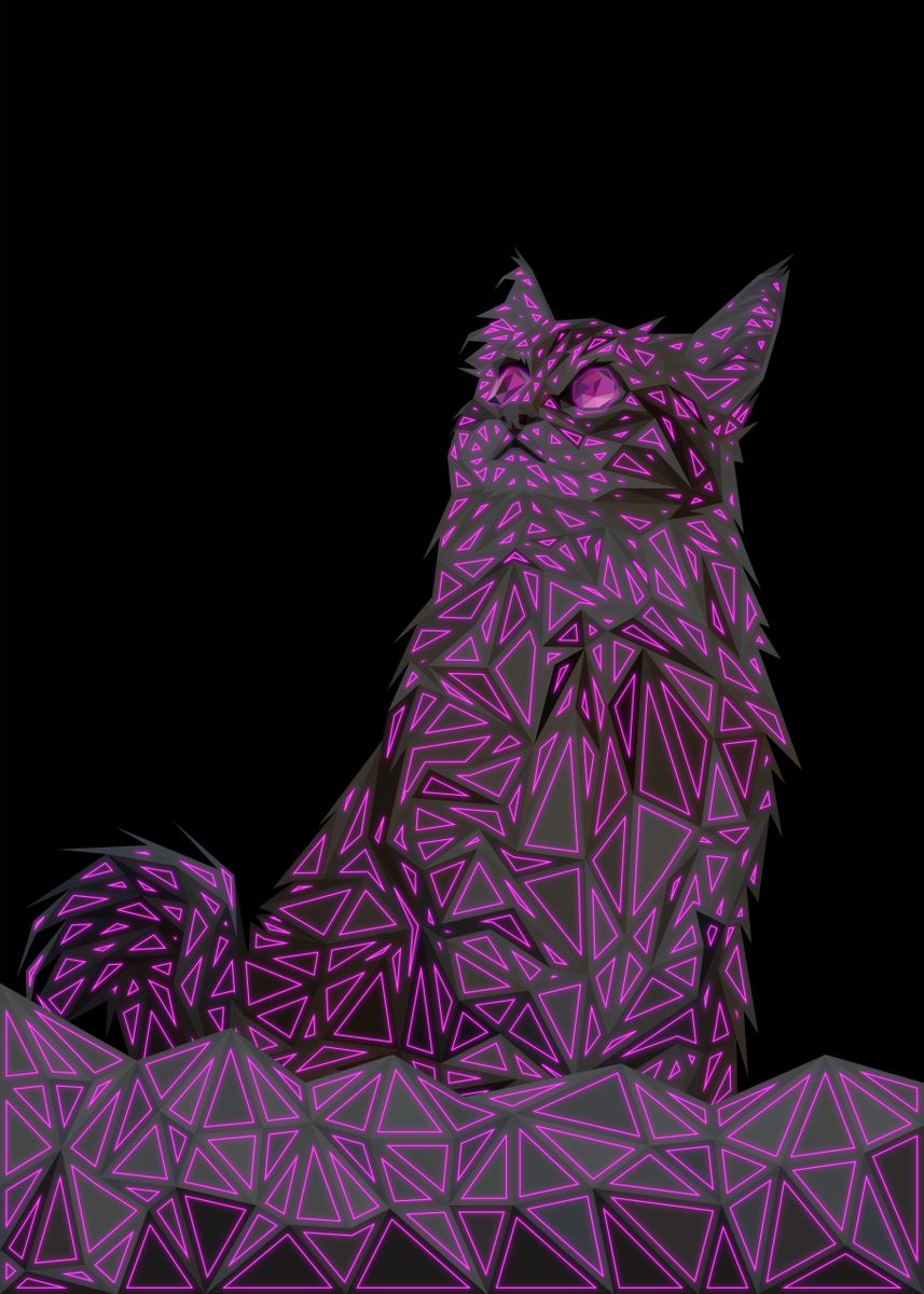 'Persian Cat Lowpoly Neon' Poster, picture, metal print, paint by Evanz ...