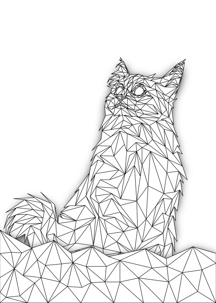 'Cat Lowpoly Wireframe' Poster, picture, metal print, paint by Evanz ...