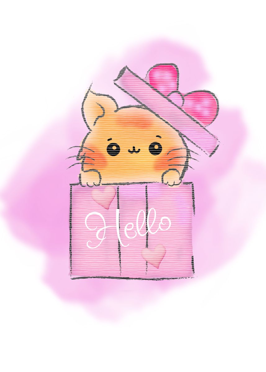 'cat hello' Poster, picture, metal print, paint by Travel Travel | Displate