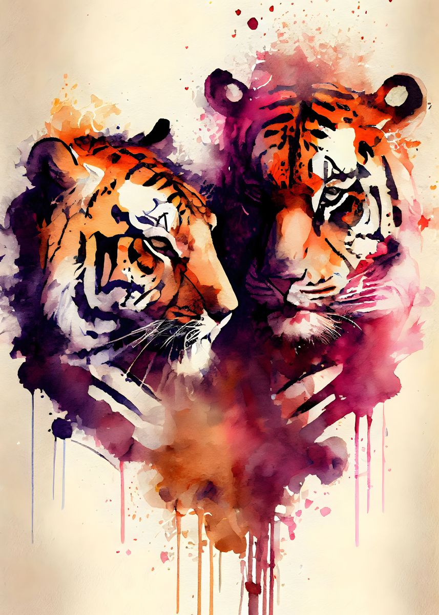 'Romantic Tiger Couple' Poster, picture, metal print, paint by Ali Ch ...