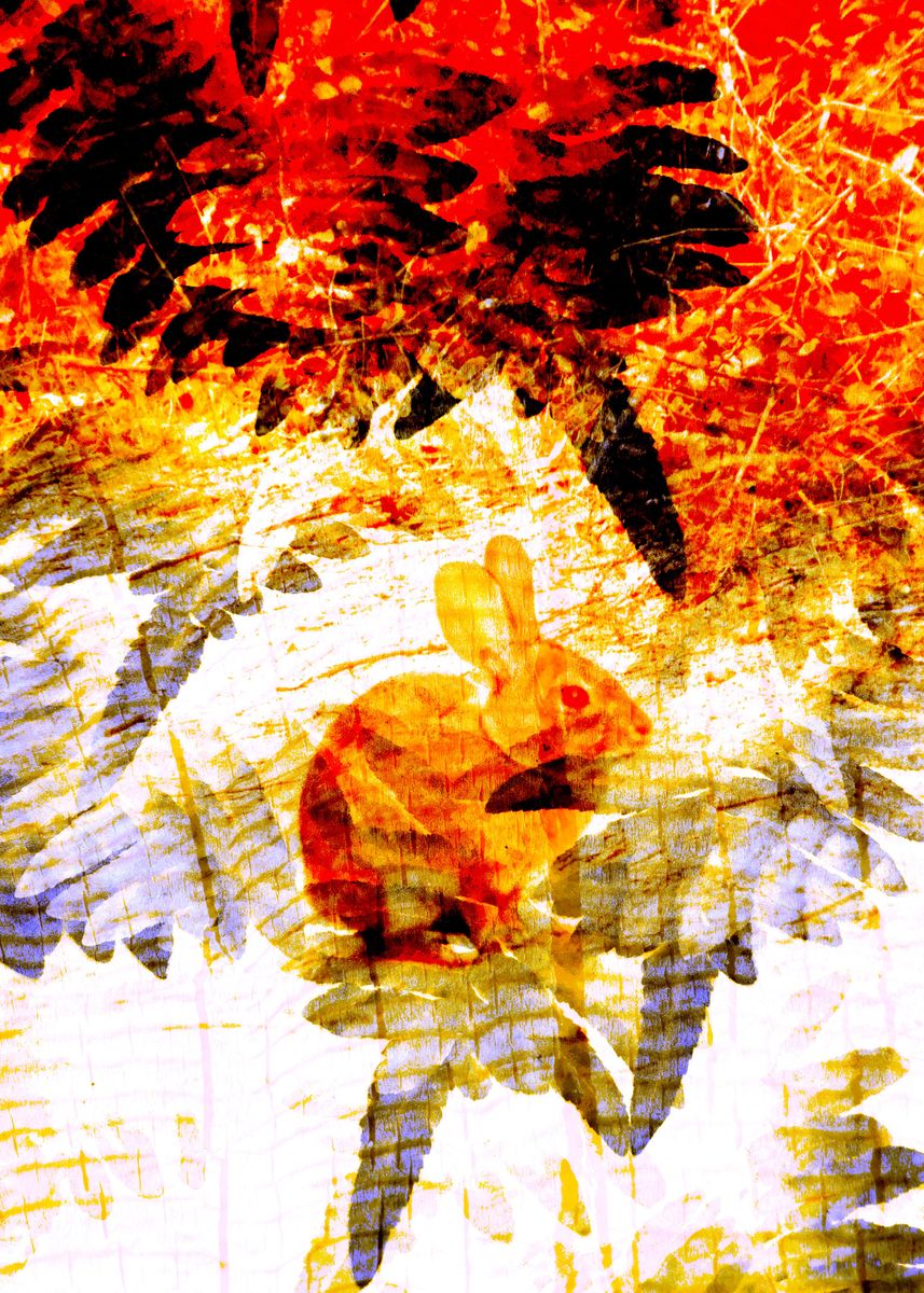 'Red Rabbit' Poster, picture, metal print, paint by Robert Ball | Displate