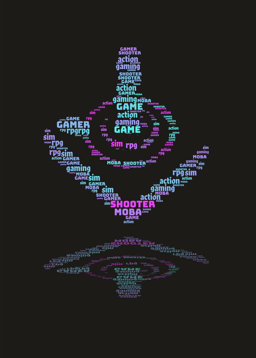 'joystick gaming word cloud' Poster, picture, metal print, paint by ...