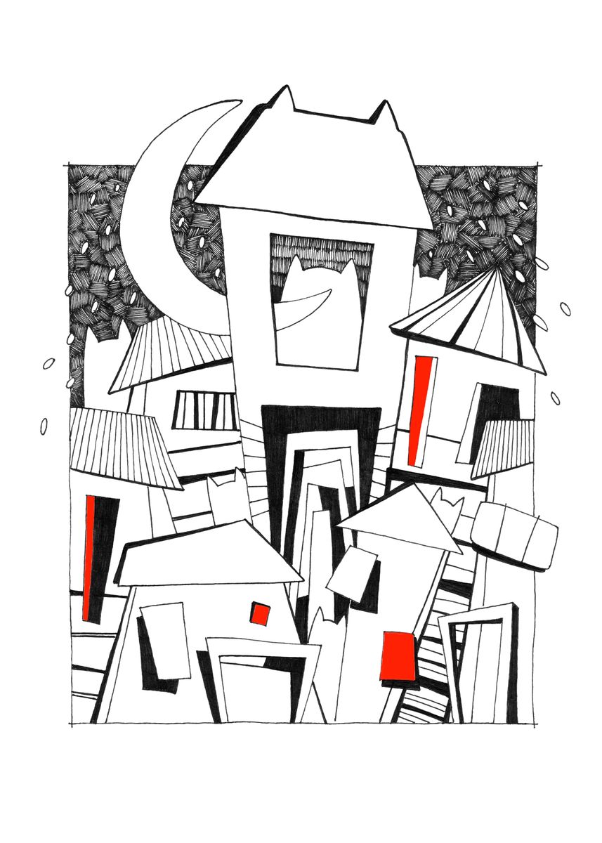 'Cats town' Poster, picture, metal print, paint by Olex Runda | Displate