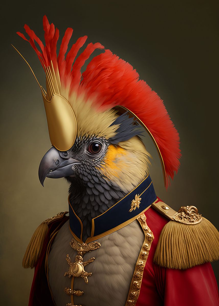 'Parrot in Military Uniform' Poster, picture, metal print, paint by ...