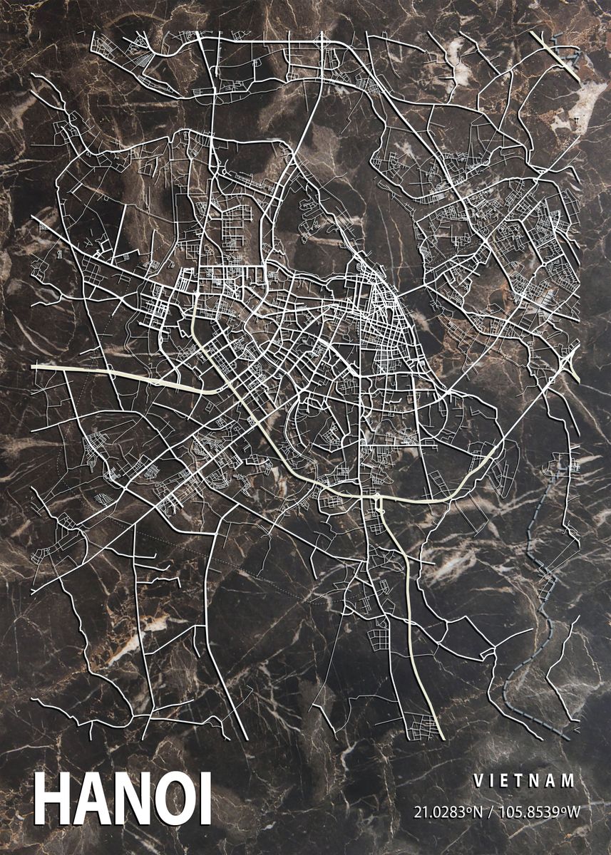 'HANOI CITY MAP' Poster, picture, metal print, paint by Nae | Displate