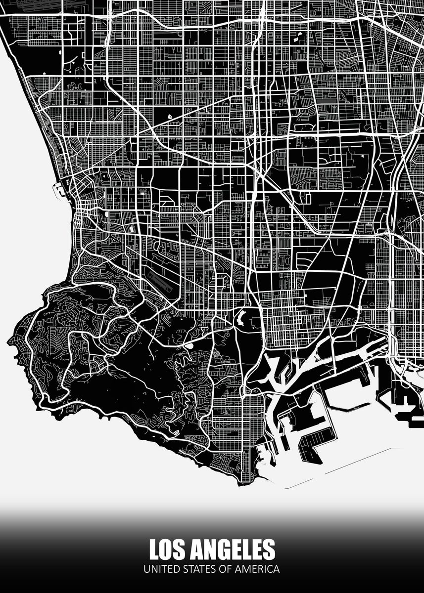 'Los Angeles USA Dark Map' Poster, picture, metal print, paint by Zake ...