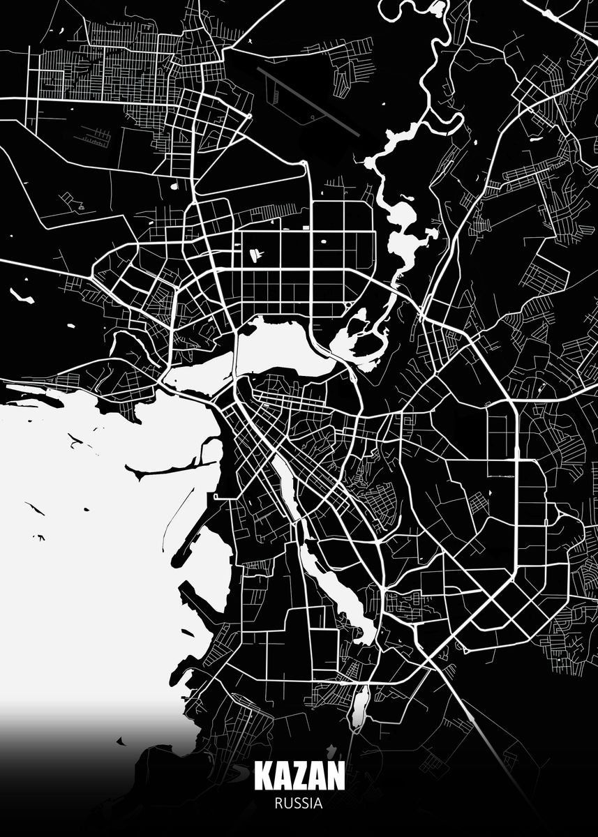 'Kazan Russia Dark Map' Poster, picture, metal print, paint by Zake ...
