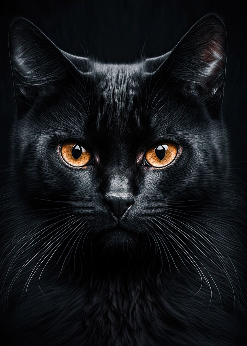 'black cat looking poster' Poster, picture, metal print, paint by ...