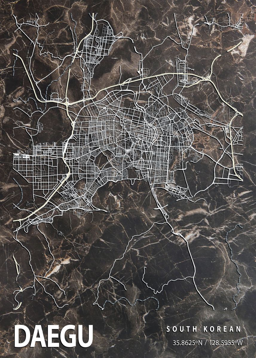'DAEGU CITY MAP' Poster, picture, metal print, paint by Nae | Displate