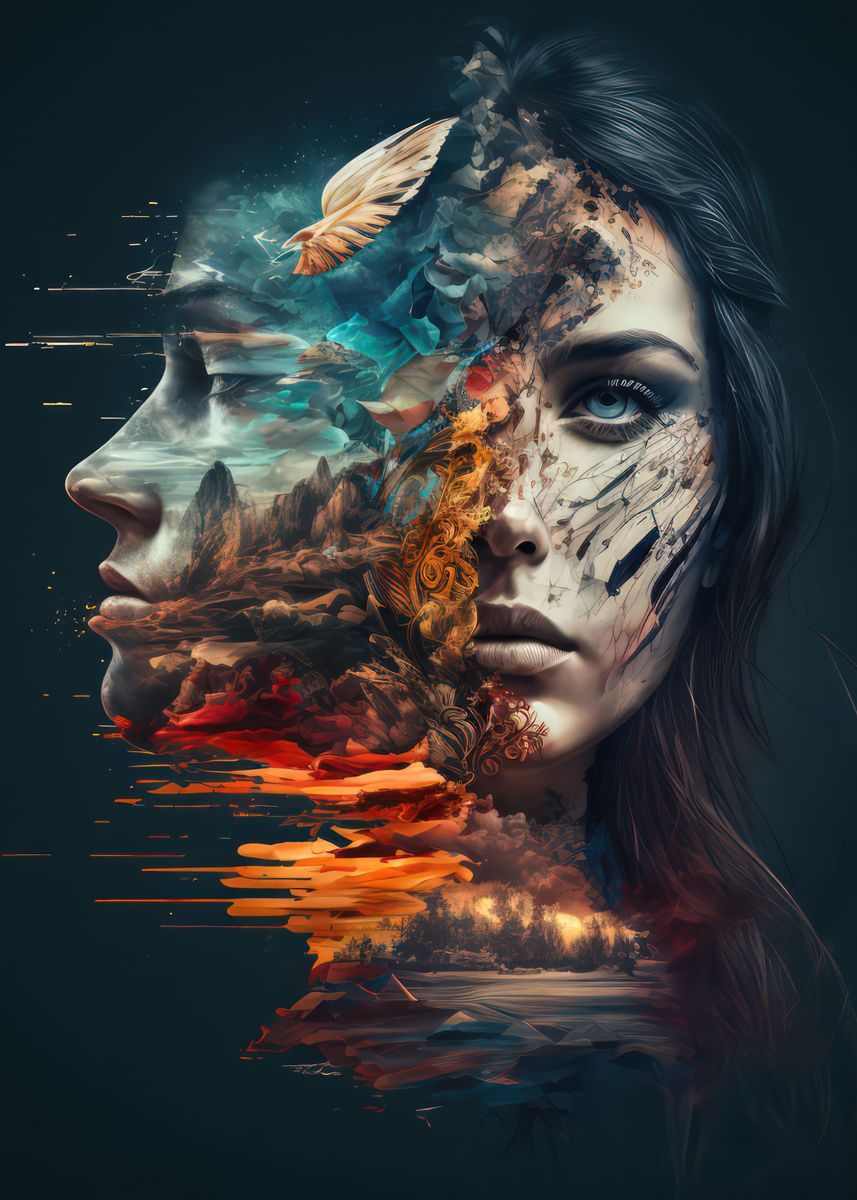 'Double faced woman' Poster, picture, metal print, paint by ...