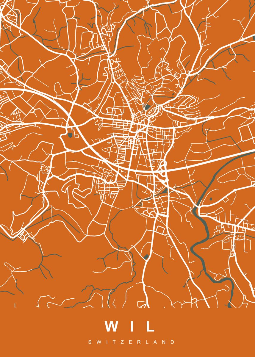 'Map WIL SWITZERLAND' Poster, picture, metal print, paint by UrbanMaps ...