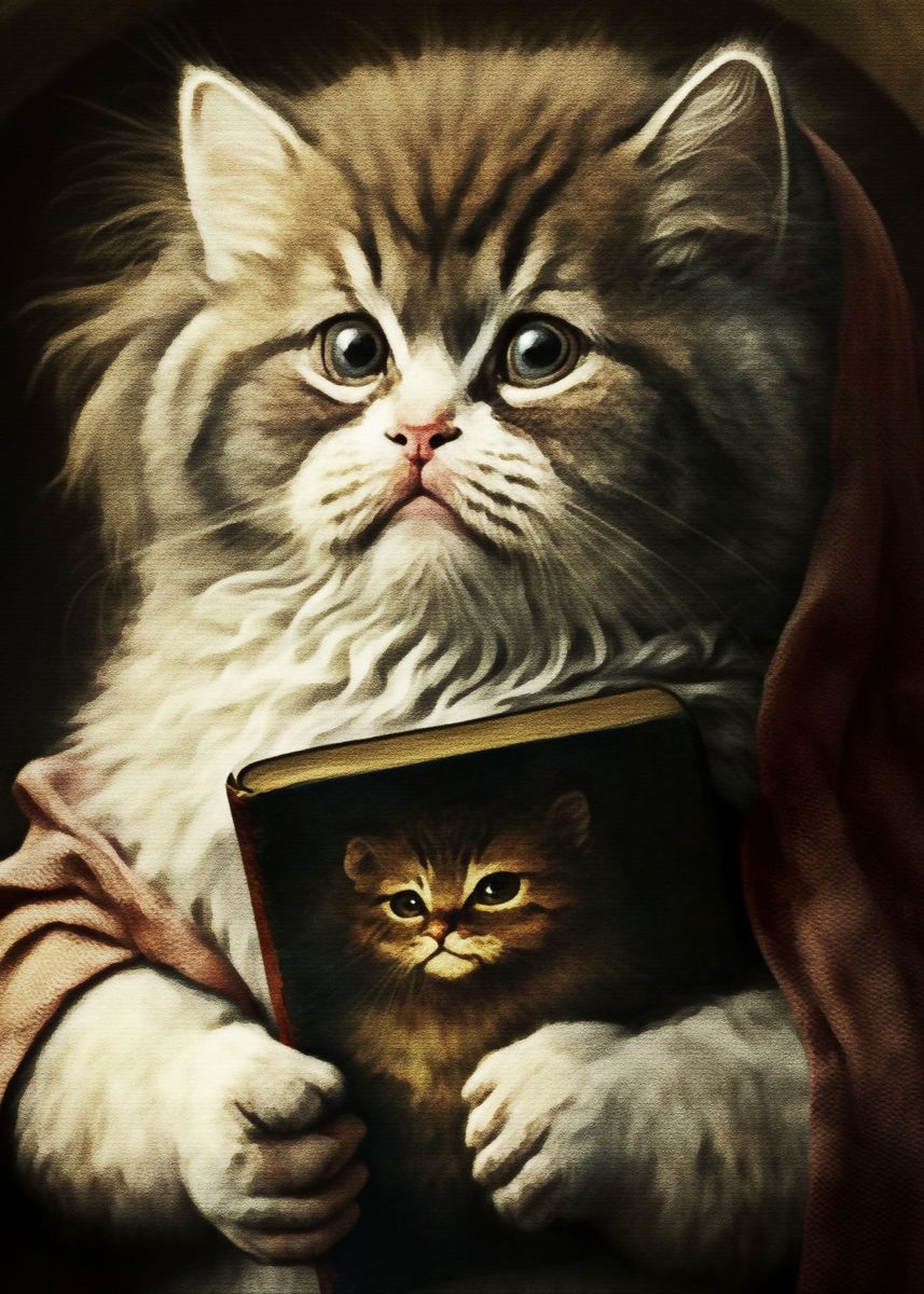 'Bible Cat' Poster, picture, metal print, paint by Muh Asdar | Displate