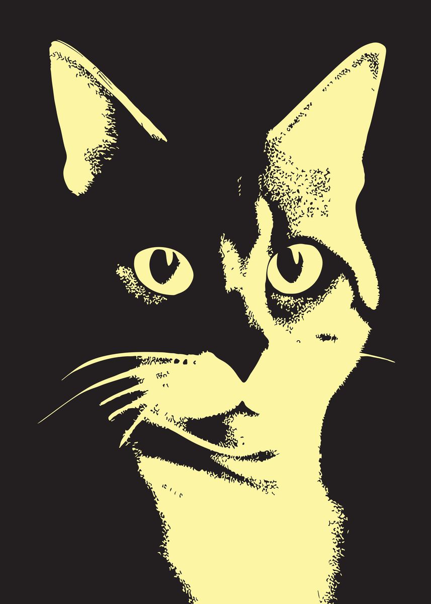 'Monochrome Cat Portrait' Poster, picture, metal print, paint by ...