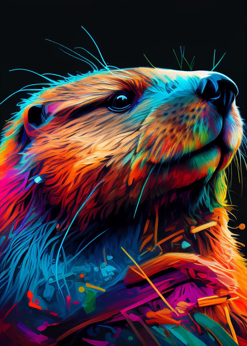 'Beaver Colorful' Poster, picture, metal print, paint by DecoyDesign ...