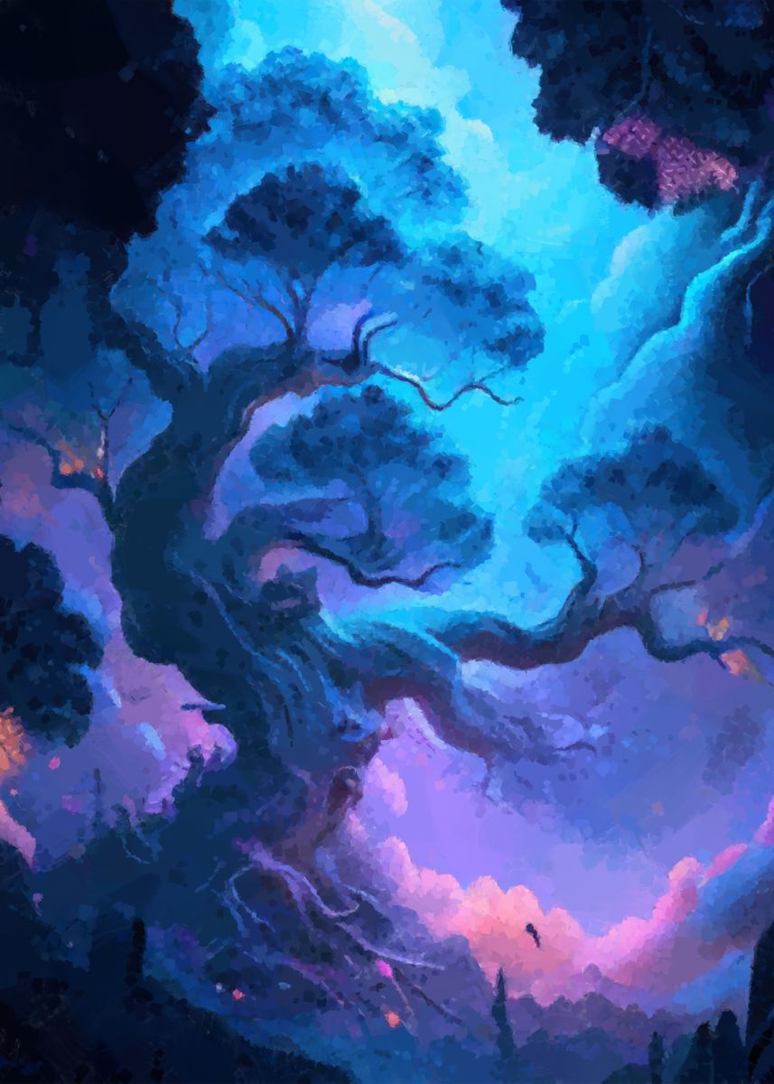 'Fantasy forest tree' Poster, picture, metal print, paint by Dark Zeka | Displate