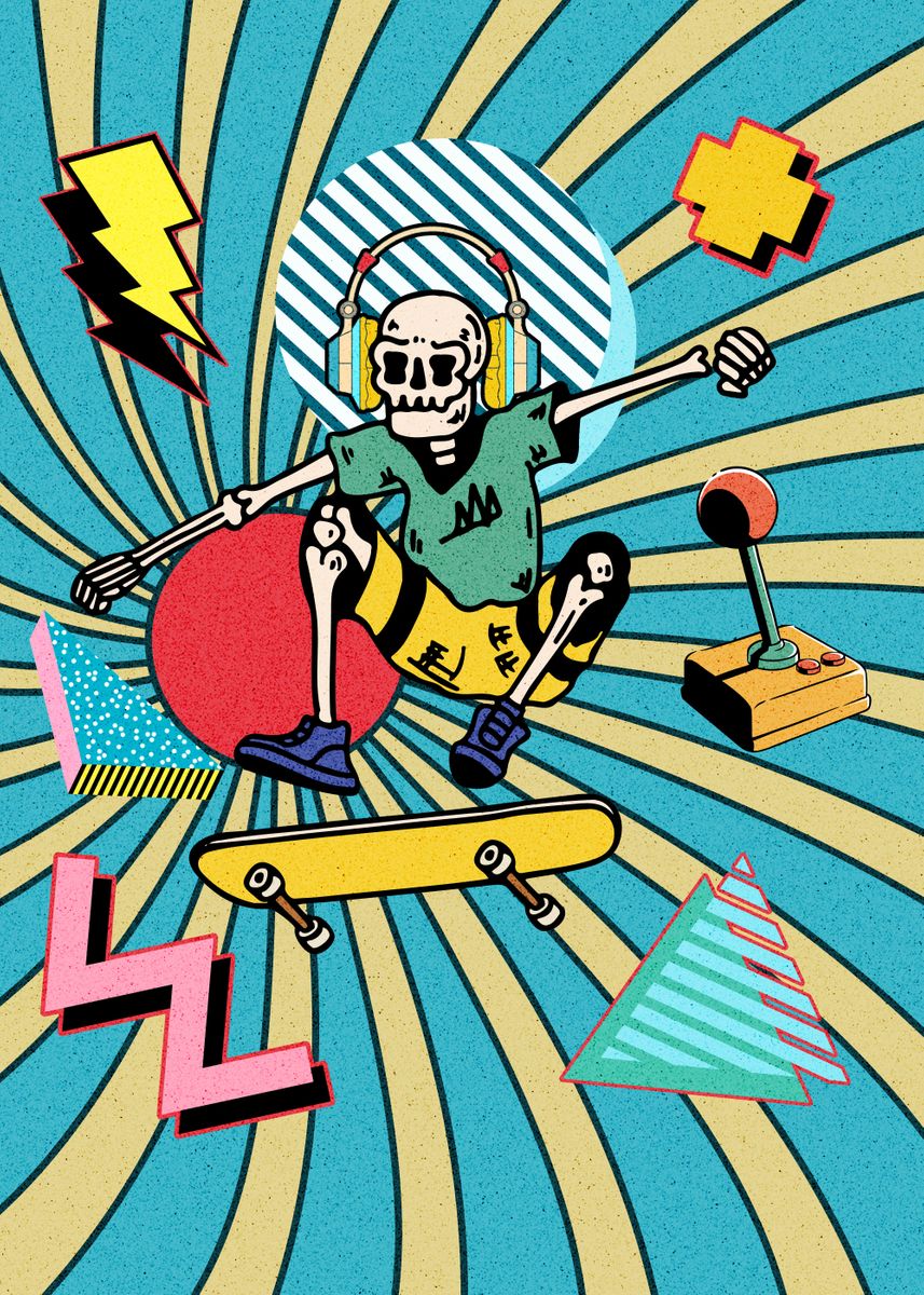 'SKELETON SKATE COLORFUL' Poster, picture, metal print, paint by du ...