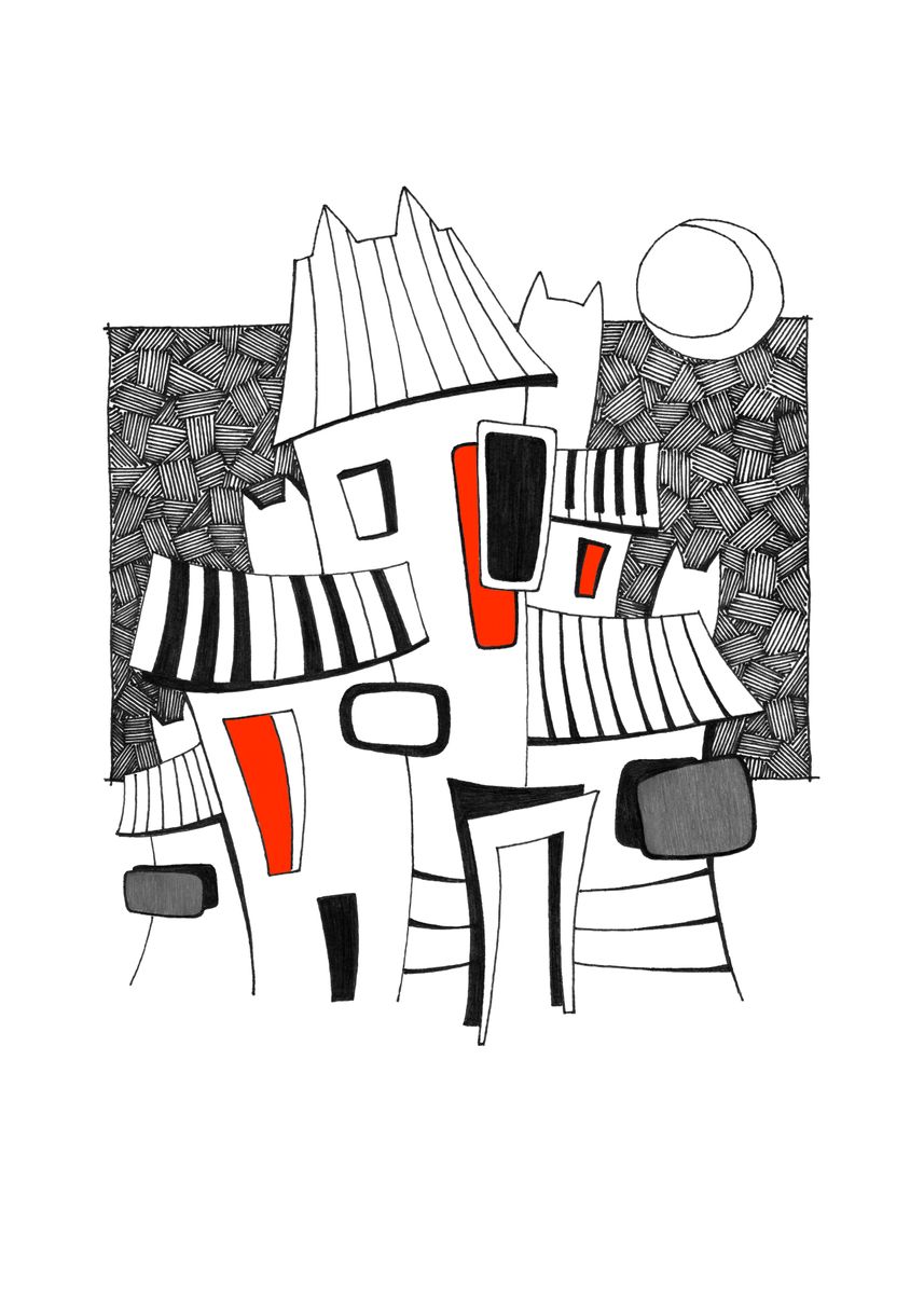 'Cats town 6' Poster, picture, metal print, paint by Olex Runda | Displate