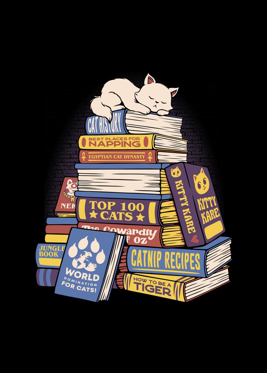 'Cat Books Feline Library' Poster, picture, metal print, paint by ...