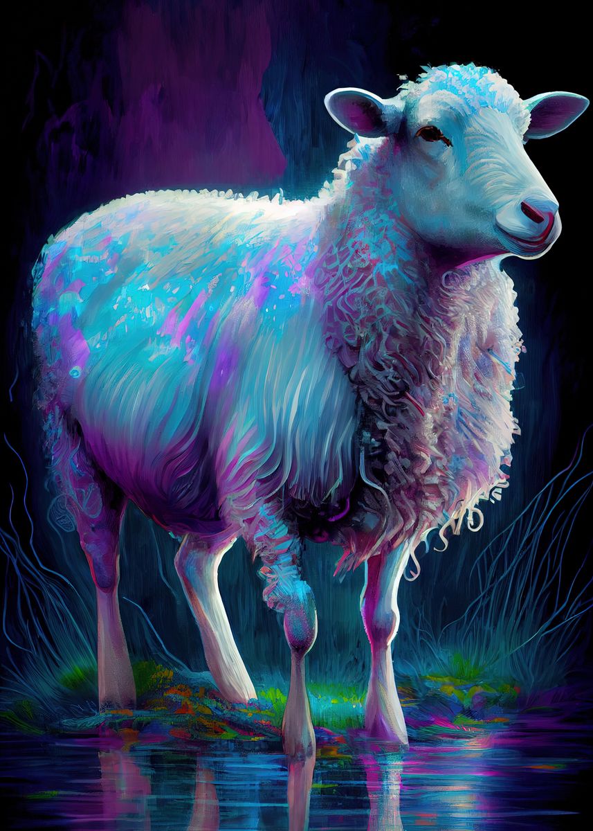 'Farm Sheep Oil Paint' Poster, picture, metal print, paint by Alexandru ...