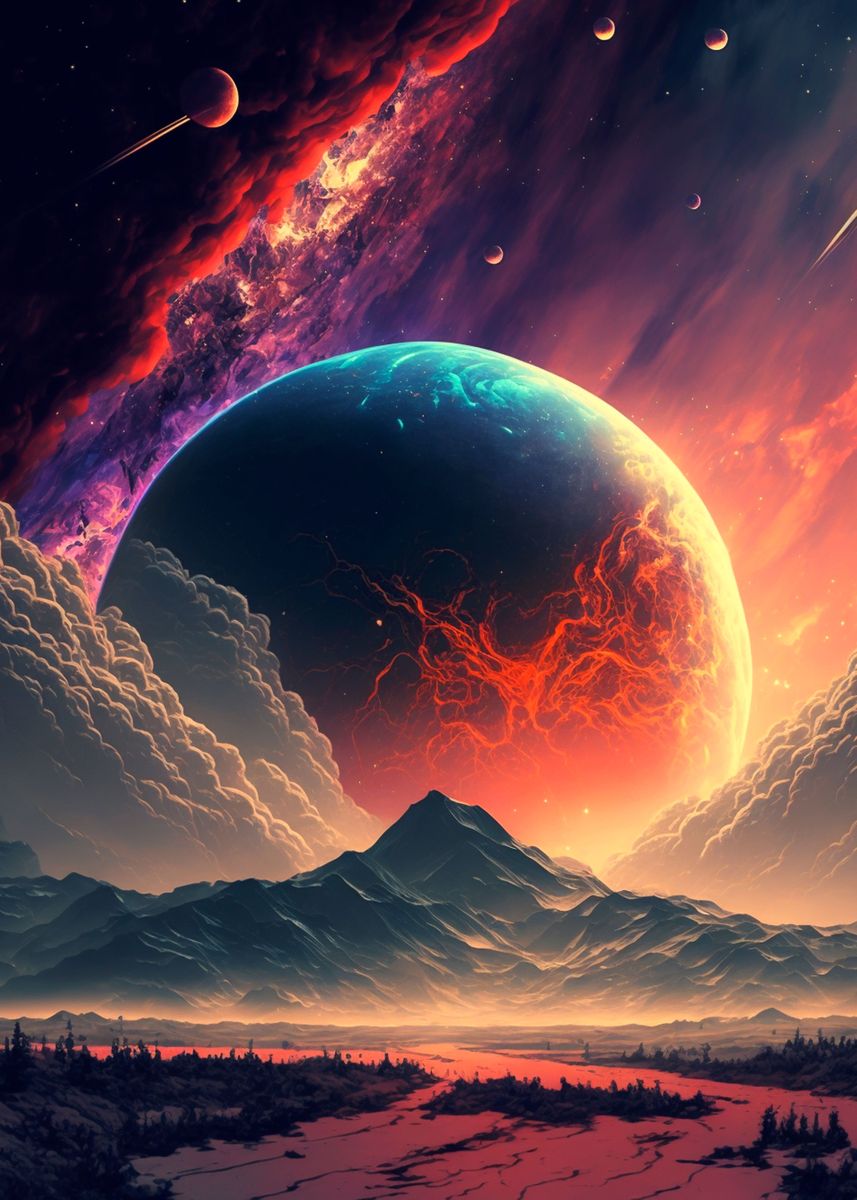 'dark space and planet' Poster, picture, metal print, paint by mk ...