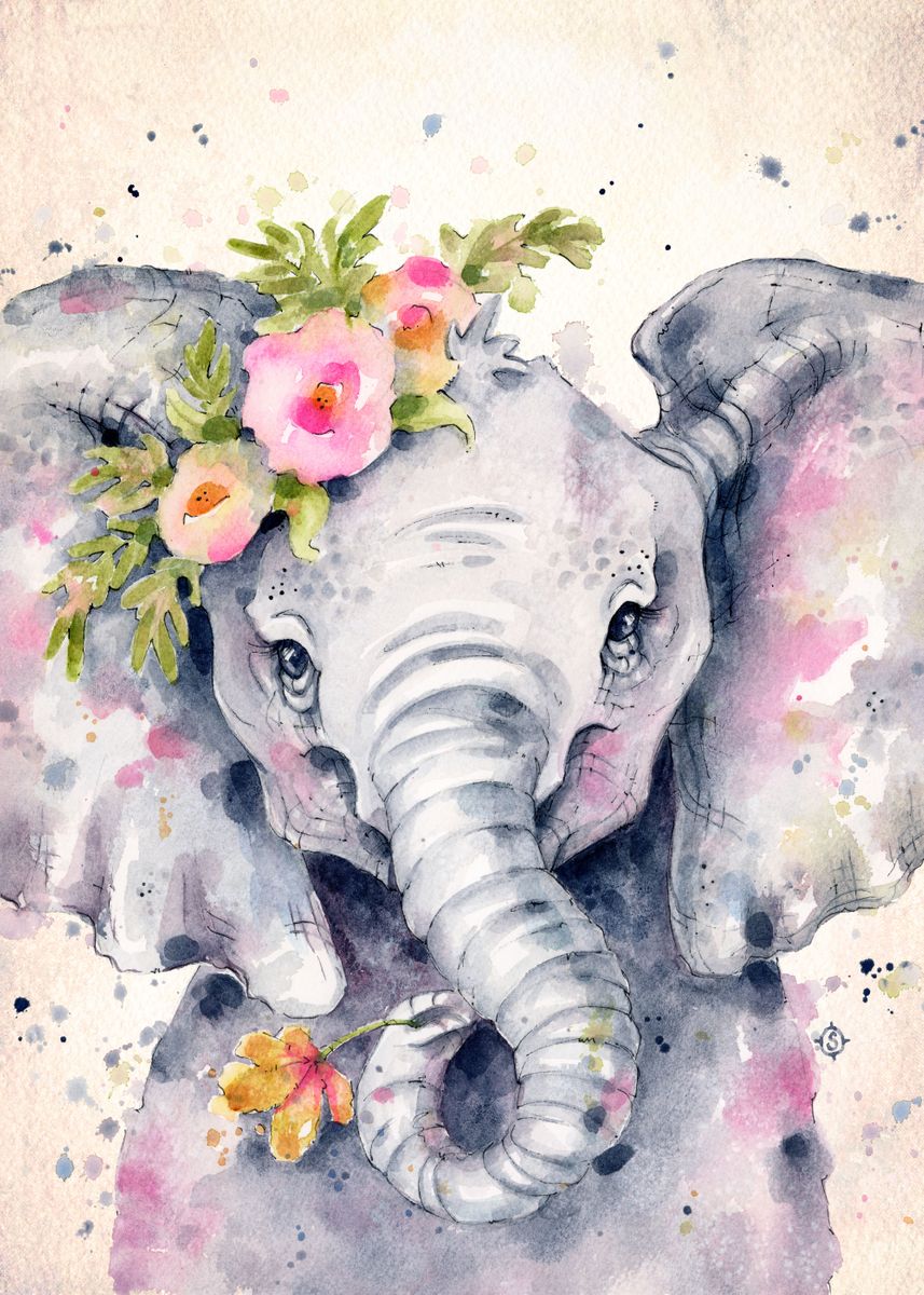 'Little Elephant' Poster, picture, metal print, paint by Sillier Than ...
