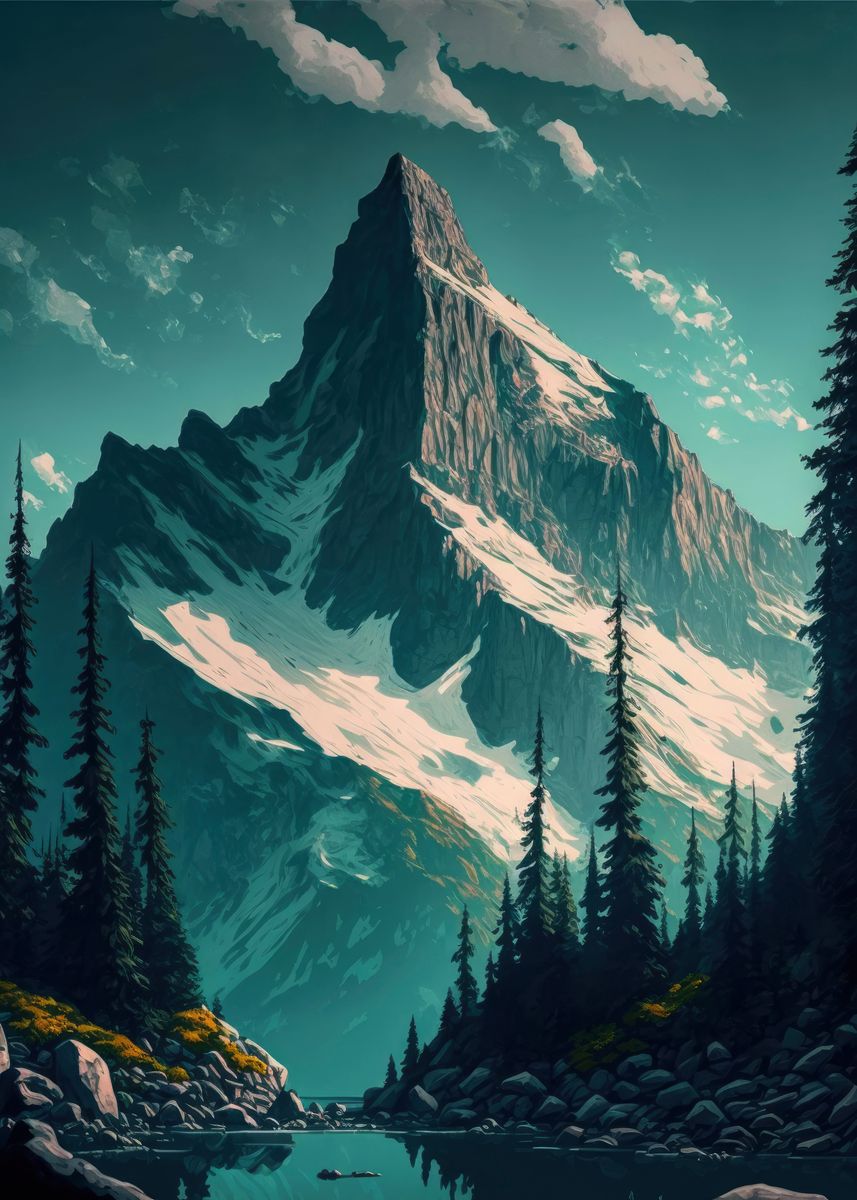 'Mountain Landscape' Poster, picture, metal print, paint by KyzArt ...
