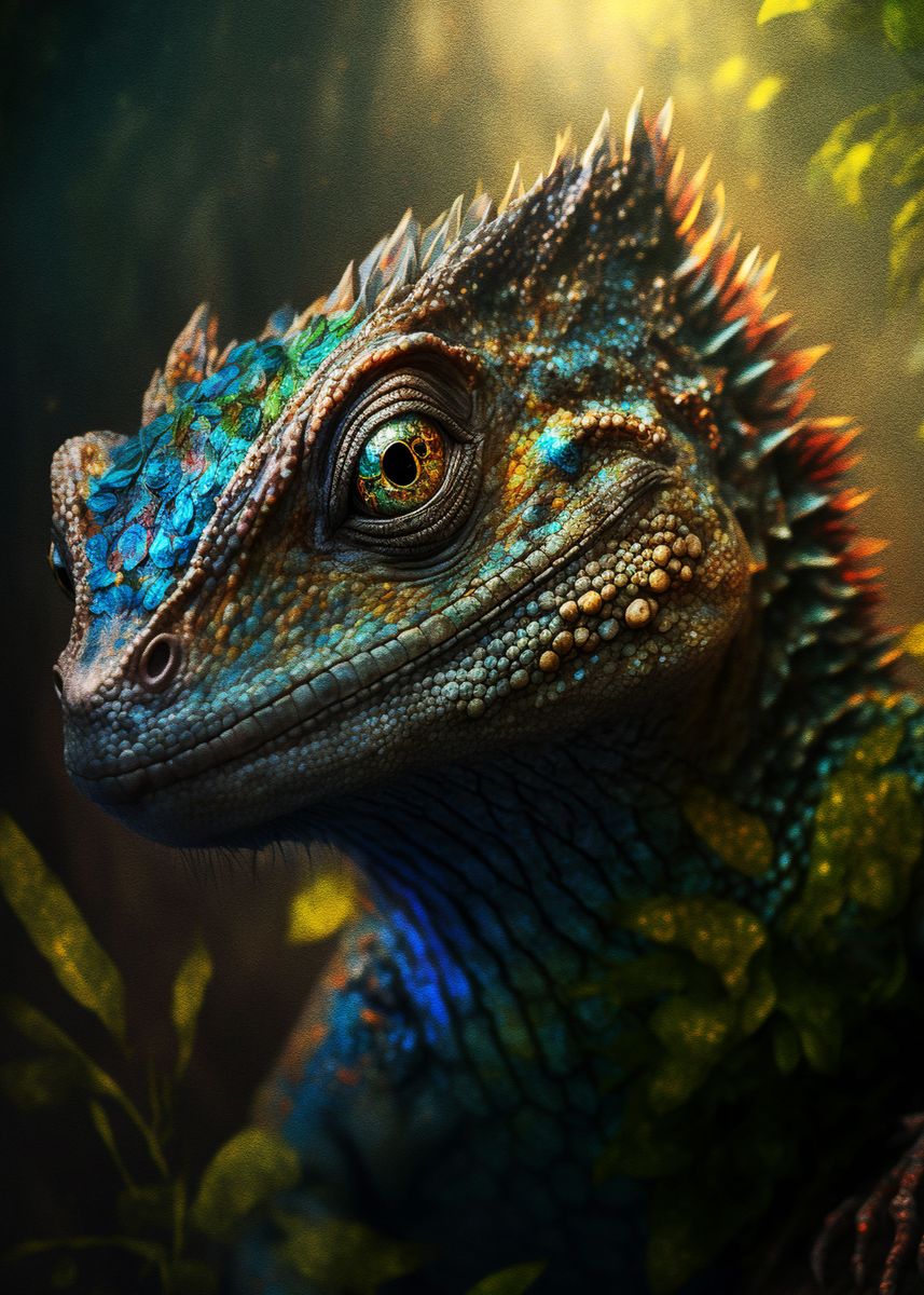 'Mythical Forest Lizard New' Poster, picture, metal print, paint by ...