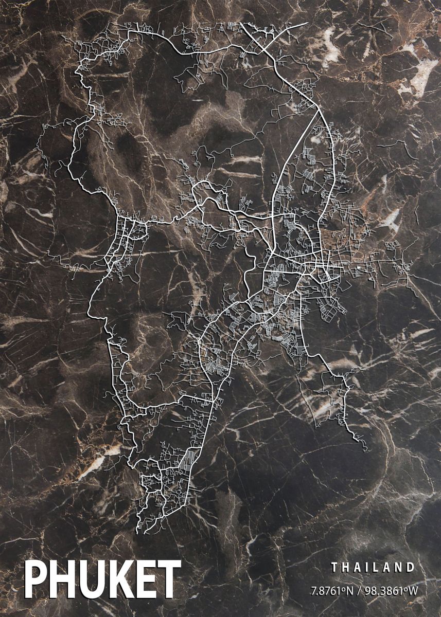 'PHUKET CITY MAP' Poster, picture, metal print, paint by Nae | Displate