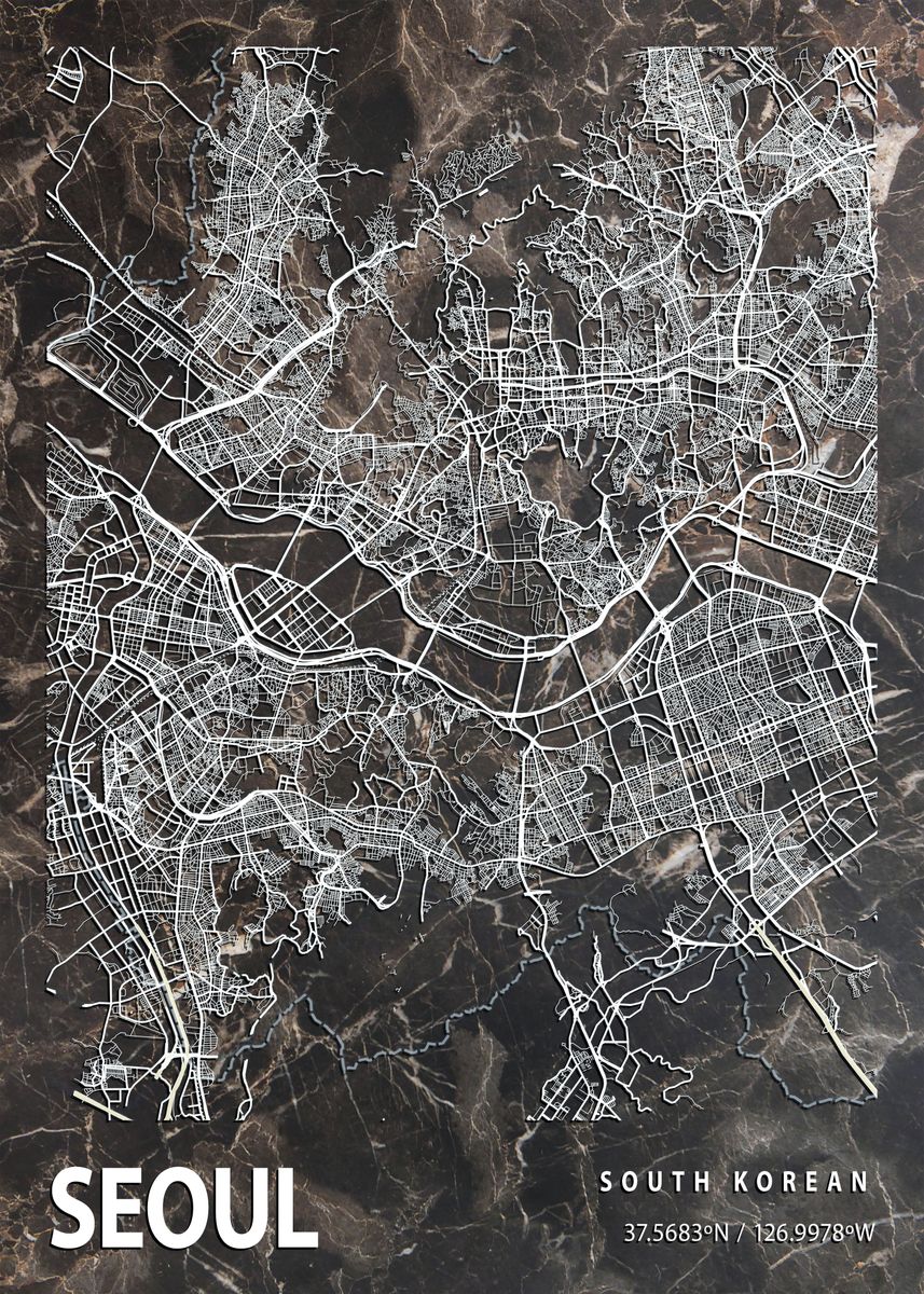 'SEOUL CITY MAP' Poster, picture, metal print, paint by Nae | Displate