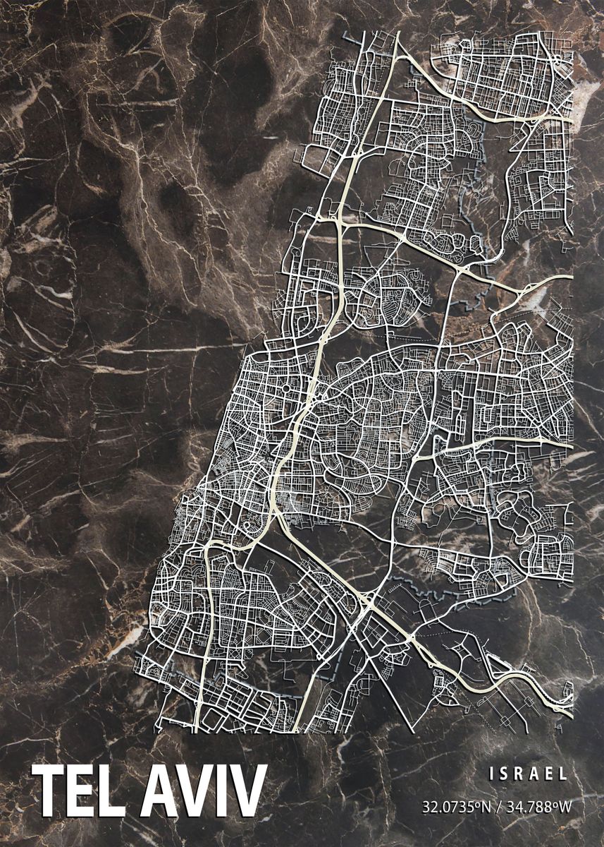 'TEL AVIV CITY MAP' Poster, picture, metal print, paint by Nae | Displate