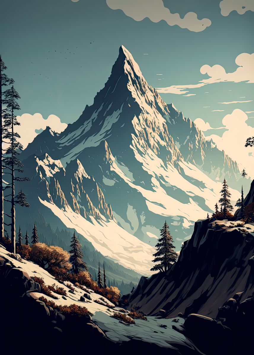 'Mountain Landscape' Poster, picture, metal print, paint by KyzArt ...