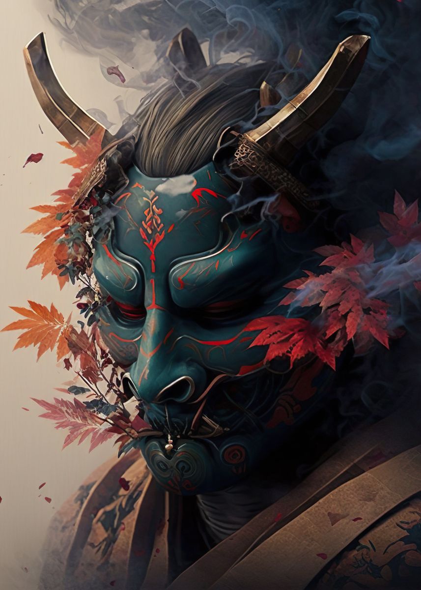 'Samurai with Oni' Poster, picture, metal print, paint by Sebastian Uhrbrook | Displate