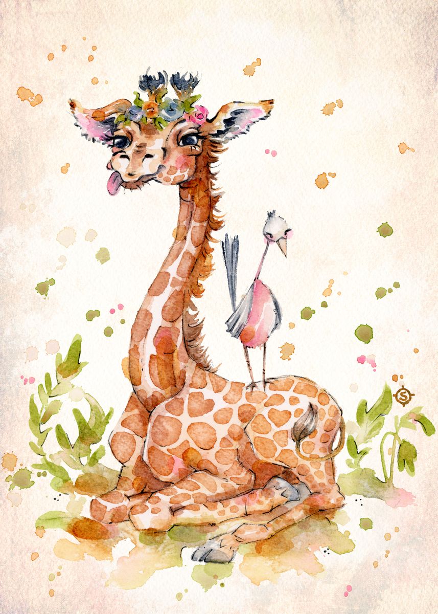 'Sweet Giraffe' Poster, picture, metal print, paint by Sillier Than ...