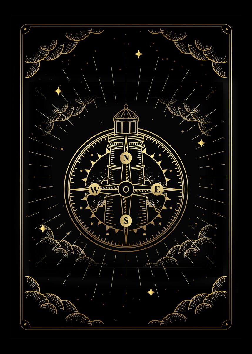 'Tarot lighthouse compass' Poster, picture, metal print, paint by ...