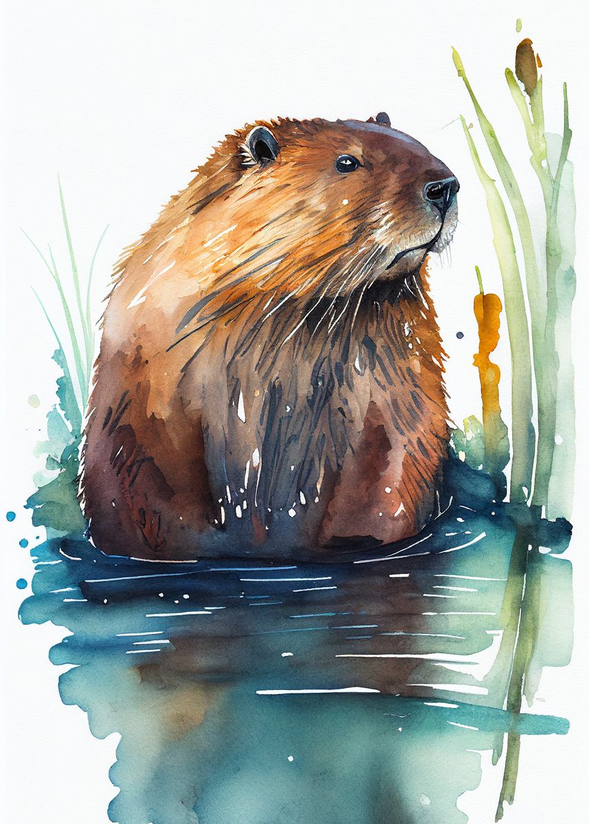 'Beaver Watercolor' Poster, picture, metal print, paint by DecoyDesign ...