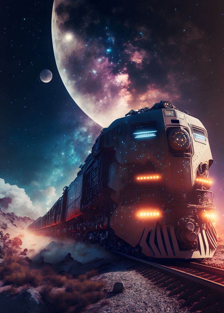 'Fantasy Train Alien Moon' Poster, picture, metal print, paint by Pixel ...