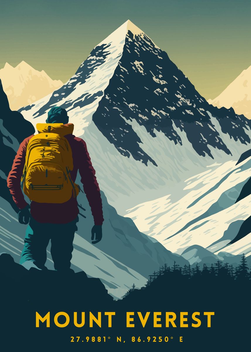 'Mount Everest Travel Print' Poster, picture, metal print, paint by ...