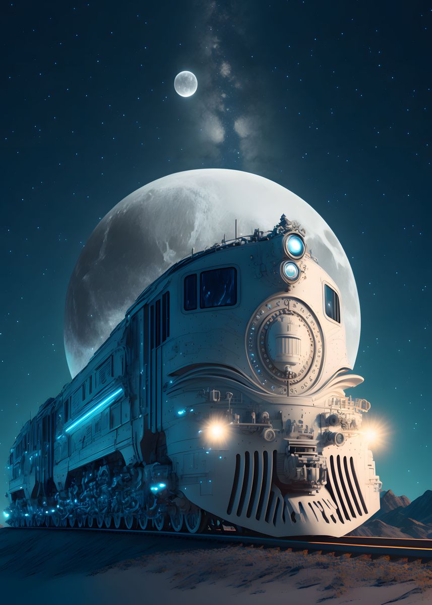 'Fantasy Train Alien Moon' Poster, picture, metal print, paint by Pixel ...