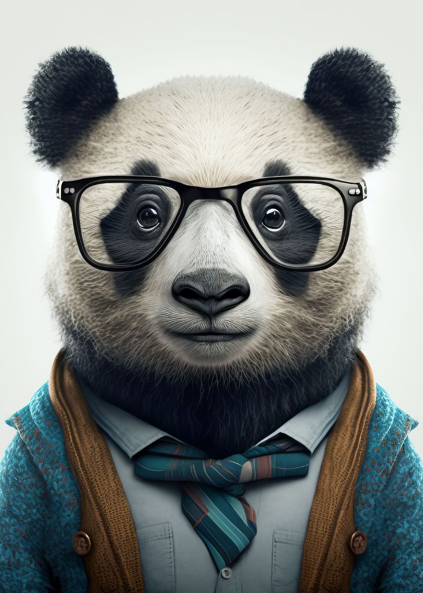 'Hipster Panda in Clothes' Poster, picture, metal print, paint by ...