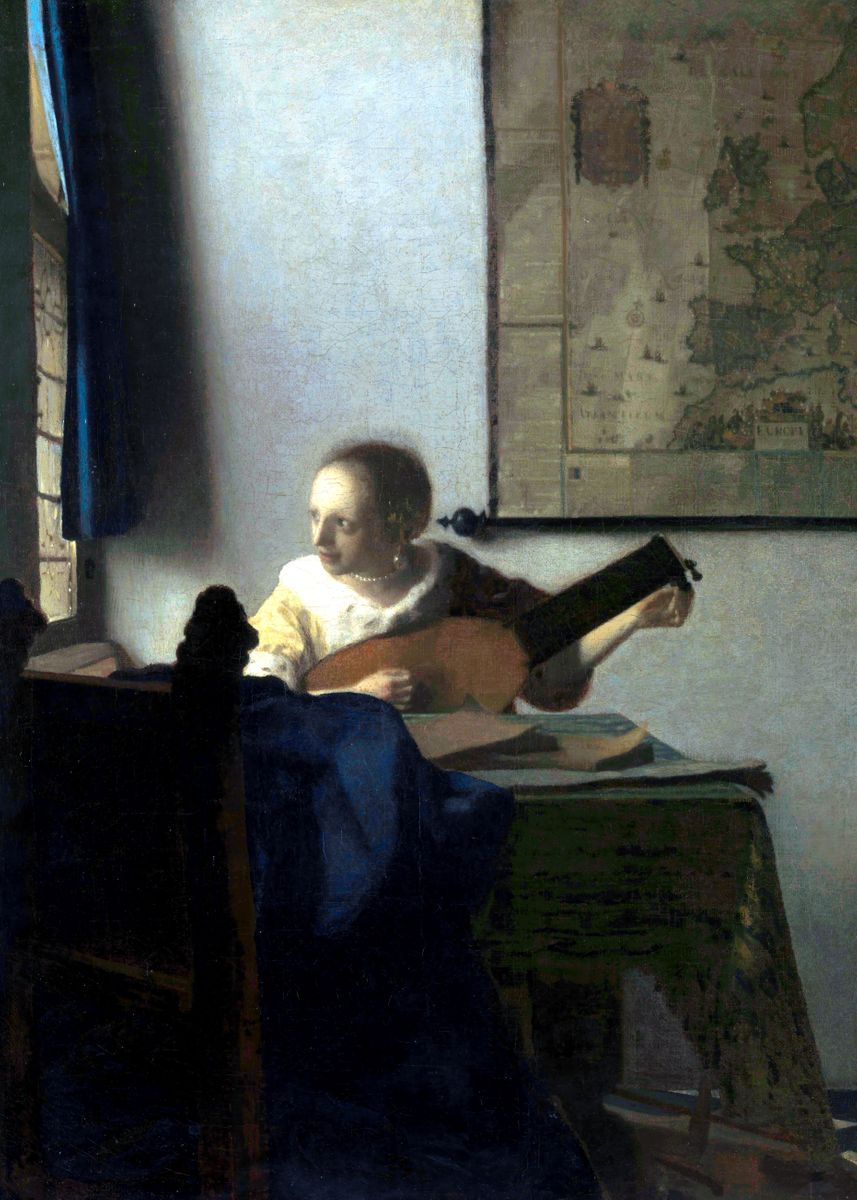'Woman with a Lute' Poster, picture, metal print, paint by ...
