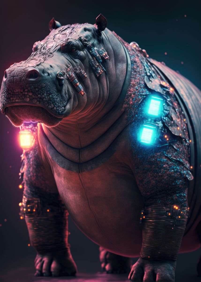 'Future Hippo' Poster, picture, metal print, paint by Sunrise Game ...