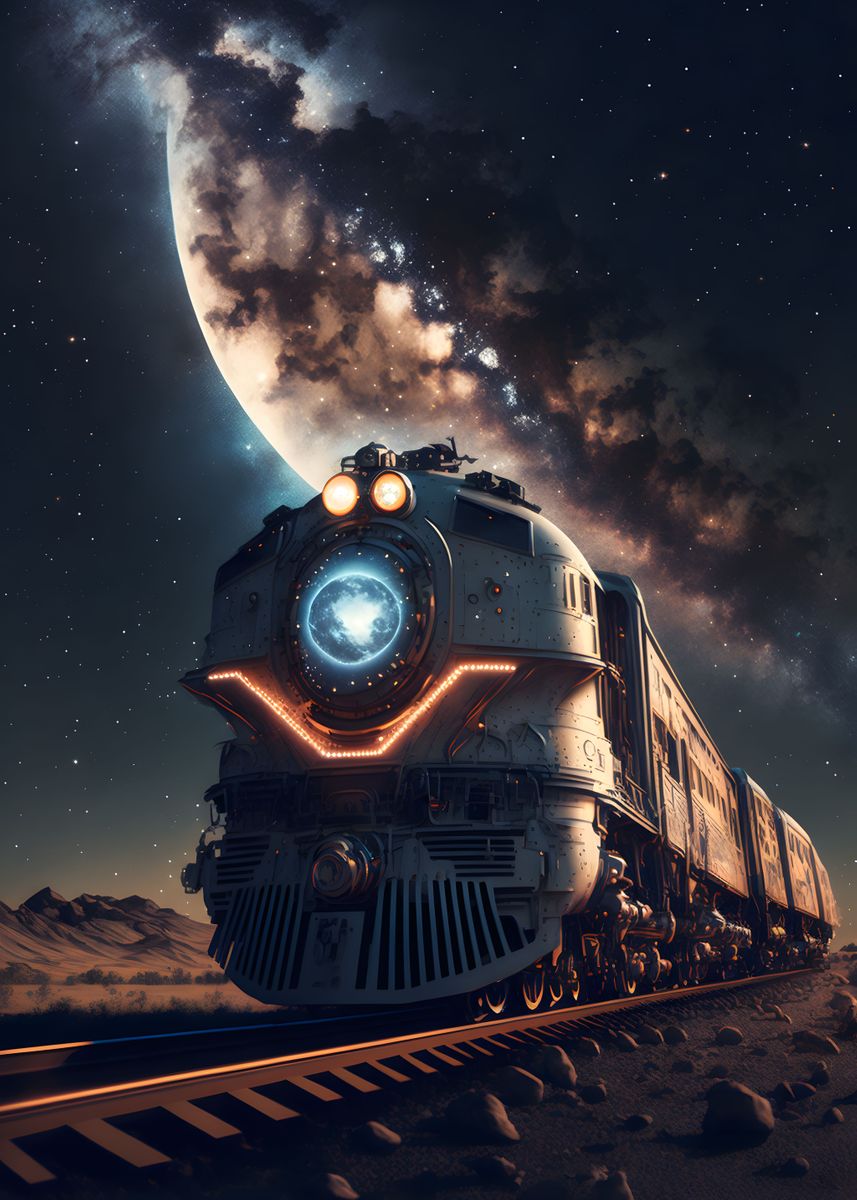 'Fantasy Train Alien Moon' Poster, picture, metal print, paint by Pixel ...