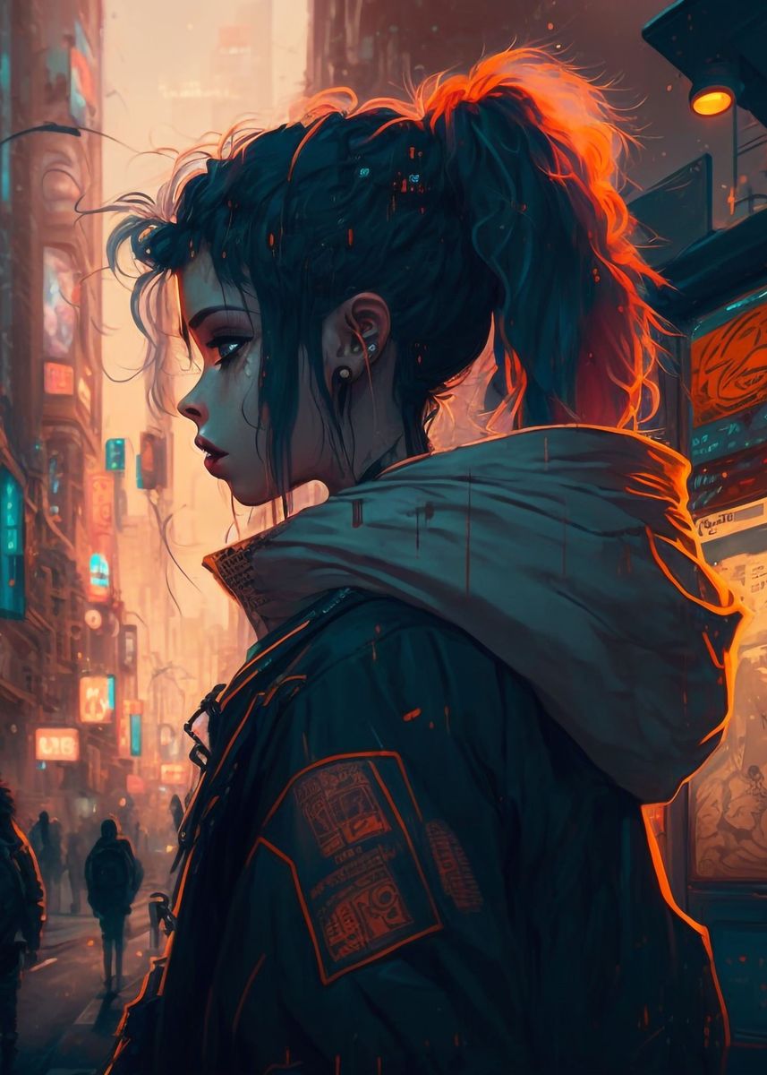'Cyberpunk Girl' Poster, picture, metal print, paint by Mr Yy | Displate